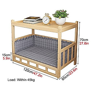 HYDT Wooden Double- Layer Elevated Pet Bed Cot for Bedside Table, All Seasons Dog Cot with Mattress, Easy to Assemble (Size : 120x60x70cm/47.2x23.6x27.6in)