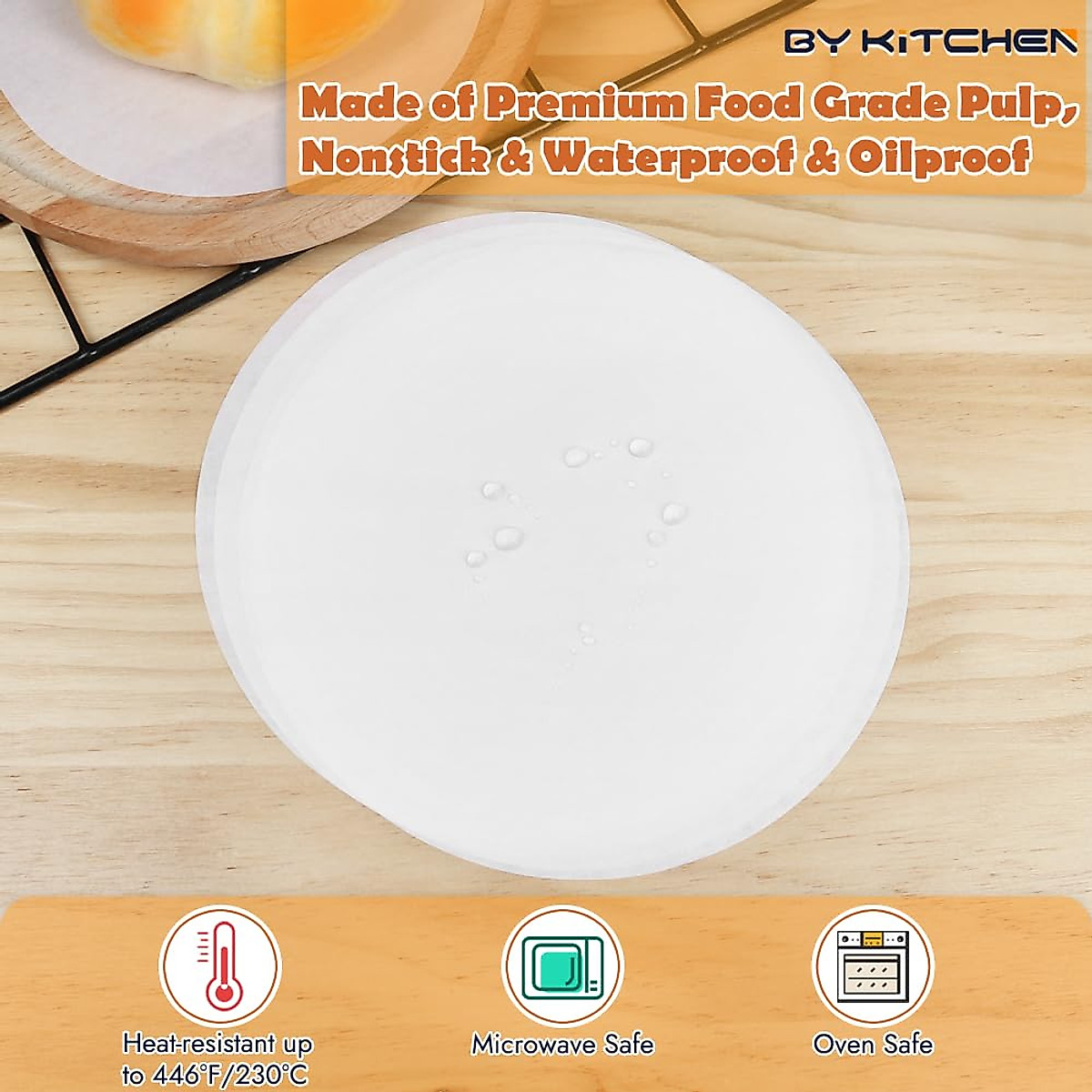 BYKITCHEN Parchment Paper Rounds, Set of 220, Non Stick 8 Inch Parchment Paper Sheet for Baking, Pre-cut Round Parchment Liners for Cake Pan, Tortilla Press, Quesadilla Maker, Springform Pan and More