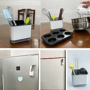 YEUPYL Kitchen Sink Organizer,Countertop Cutlery Holder Cutlery Drainer , Storage Holder Organizer With 3 Compartments for Kitchen Fork Spoon Holder and Magnet Storage Organizer (Black、White)