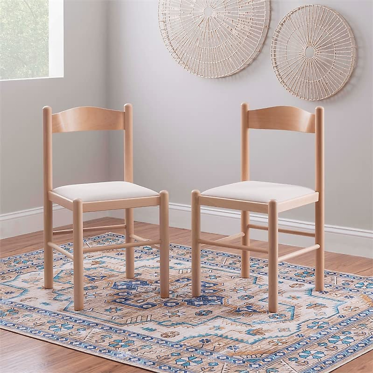 Linon Julian Wood Set of Two Side Dining Chairs in Natural Brown