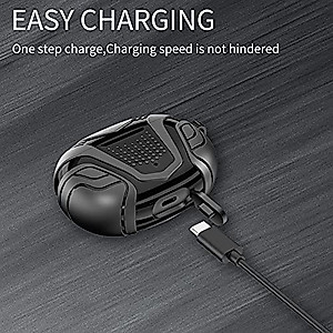 Case for Beats Studio Buds Case Cover with Keychain, Rugged Protective Case for New Studio Buds 2021 Charging Case Accessories, Military Case Holder with Clip for Men Women, Front LED Visible (Black)