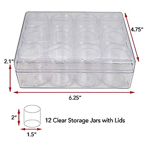 The Beadsmith Personality Case - Clear Storage Organizer Box, 6.25 x 4.75 x 2.1 inches - Includes 12 Small Containers with lids - 1.5 x 2 inches, Bead Holder