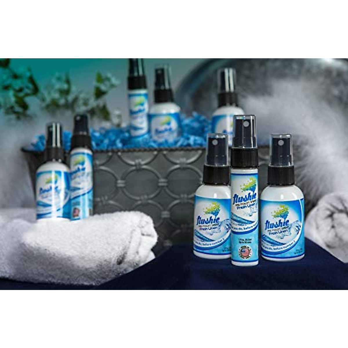 Flushie Pre-Toilet Spray 8 oz Fresh Linen Scent Bathroom Deodorizer, Poop Spray, 8-Ounce Pump Spray Bottle