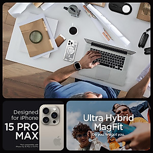 Spigen Ultra Hybrid MagFit Designed for iPhone 15 Pro Max Case (2023) [Anti-Yellowing] [Military-Grade Protection] Compatible with MagSafe - Zero One White
