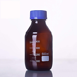 Amber Brown Glass Graduated Acid Reagent Bottle autoclavable with Blue Cap GL45 (500ml)