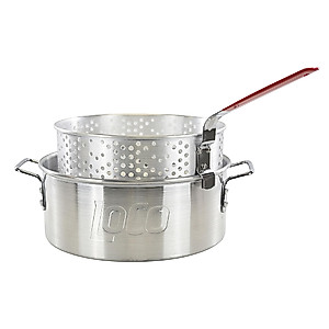 LoCo Cookers Deep Fryer Basket Pot Kit, Aluminum Circular Pots, 30 Qt, Silver