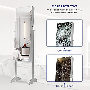 Gurexl 2-in-1 Jewelry Armoire with 8 LEDs,Door/Wall Mounted/Free Standing Jewelry Cabinet with Adjustable Acrylic Storage Shelf,Lockable Jewelry Organizer with Full Length Mirror for Bedroom
