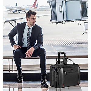 EMPSIGN Rolling Laptop Bag, 17.3 inch Computer Bag for Men & Women, Water Repellent Travel Bag with RFID Blocking Pocket, Overnight Bags with Wheels, Briefcase for Business/Commute/Travel/School-Black