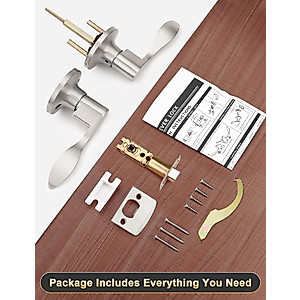 Mengico 1 Pack Satin Nickel Modern Interior Passage Door Knobs, Keyless Door Handle for Hallway & Closet, Wave Style Non-Locking Door Lever Reversible for Left & Right Handed