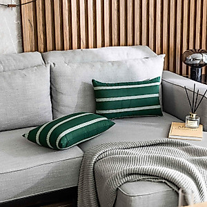 Home Brilliant Rectangular Throw Pillow Covers Striped Cotton Lumbar Accent Pillowcases for Couch Car Chair Women Holidays, 2 Pieces, 12x20 inches(30cm x 50cm), Green