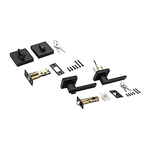 Berlin Modisch Contemporary Square Entry Lever Door Handle and Single Cylinder Deadbolt Locking Lever Handle Set [Front Door or Office] Right & Left Sided Doors Heavy Duty – Iron Black Finish