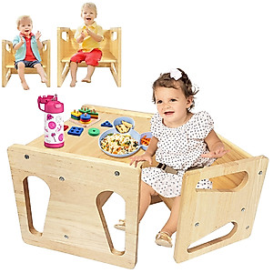 Royxen Montessori Weaning Table, Toddler Table and Chair Set, Natural Wood with Rounded Corners, 2024 Newest Design