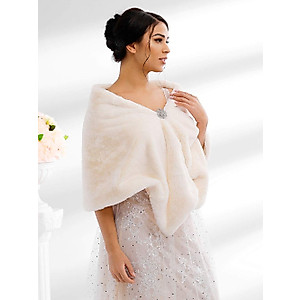 Jovono Women's Bride Wedding Faux Fur Shawl Wrap Bridal Fur Scarf Fur Wraps and Shawls for Women (Ivory)