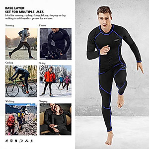 MOBIUSPHY Thermal Underwear for Men Long Johns Set with Fleece Lined Base Layer Top Bottom Black