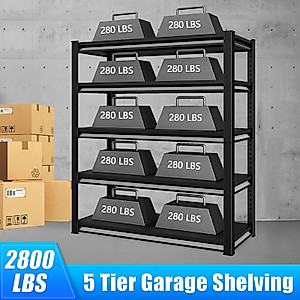 Rufokisa 48" W Garage Shelving Heavy Duty，2800LBS Loads Adjustable Garage Storage Shelves,5-Tier Metal Storage Racks and Shelving Units, Utility Rack Shelves,48”W x 18”D x 78”H,Black