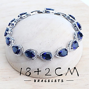 GZJY water drop shape jewelry set royal blue crystal bracelet necklace earrings for women (Blue)