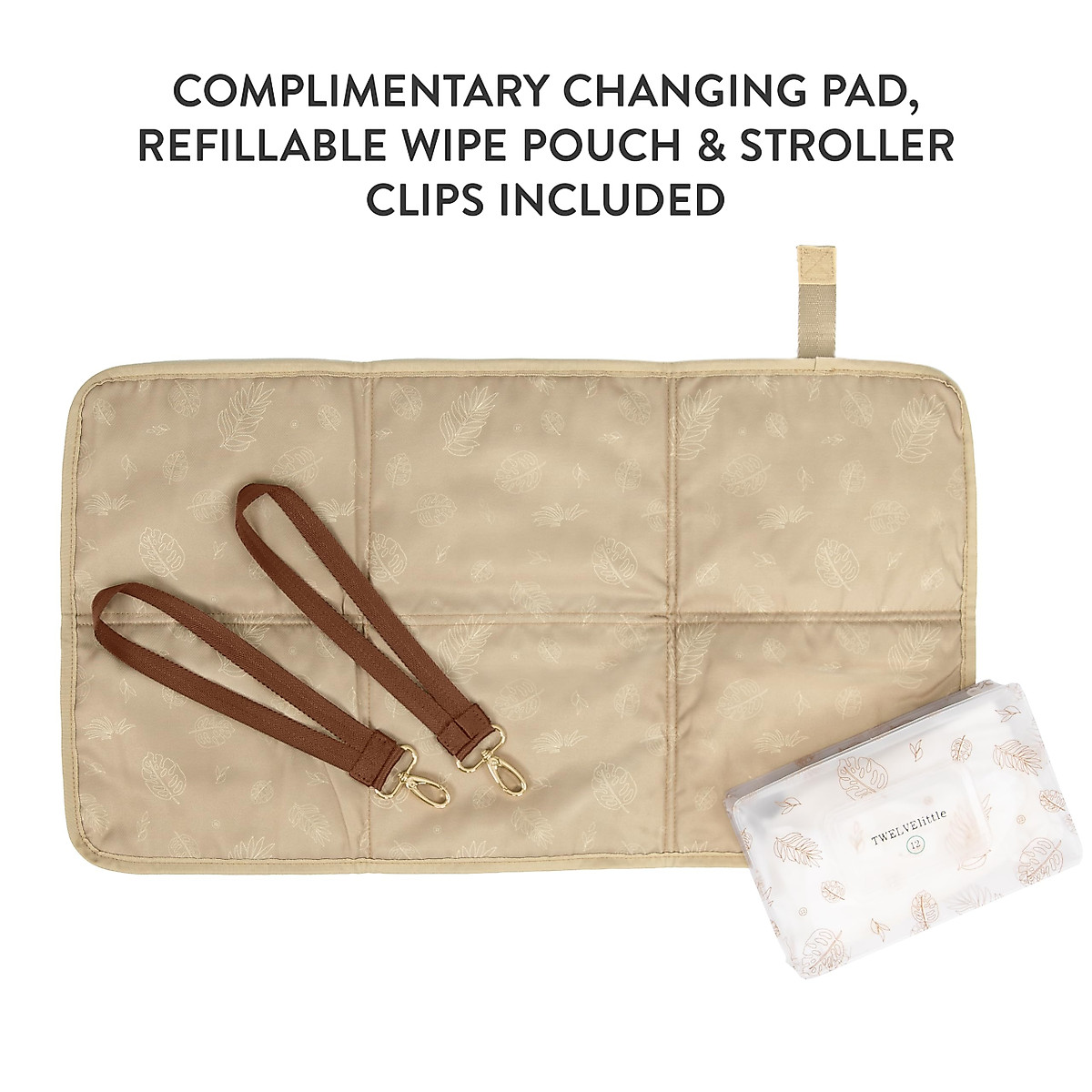 TWELVElittle Peek A Boo Vegan Leather Satchel Diaperbag - Baby Bag with Wipes Pouch, Stroller clips and Diaper Changing Mat, Toffee, Vegan Leather
