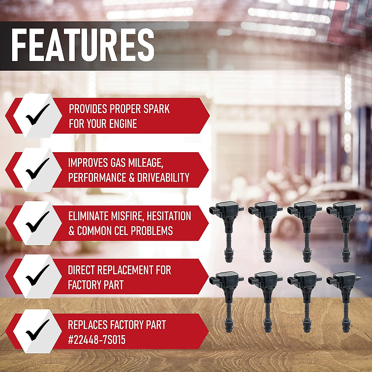 Ignition Coil Pack Set of 8 - Compatible with Nissan, Infiniti Vehicles - Armada, Titan, Pathfinder, Armada, QX56 5.6L - Models Years 2004, 2005, 2006, 2007 - Replaces 22448-7S015, E1010