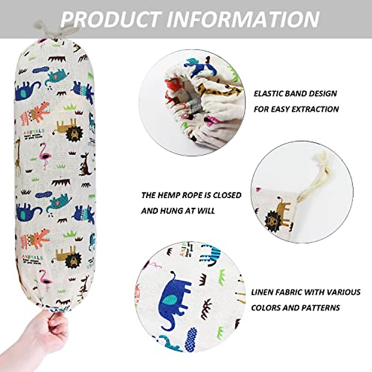 Plastic Bag Holder-2 Pack Wall Mounted Grocery Bag Holder Dispenser Trash Organizer for Kitchen Shopping (Animal)