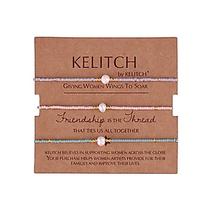 KELITCH Women Friendship Bracelets Miyuki Beads Strand Bracelets Handmade Fashion 3 Pcs Pearl Bracelets Bangles
