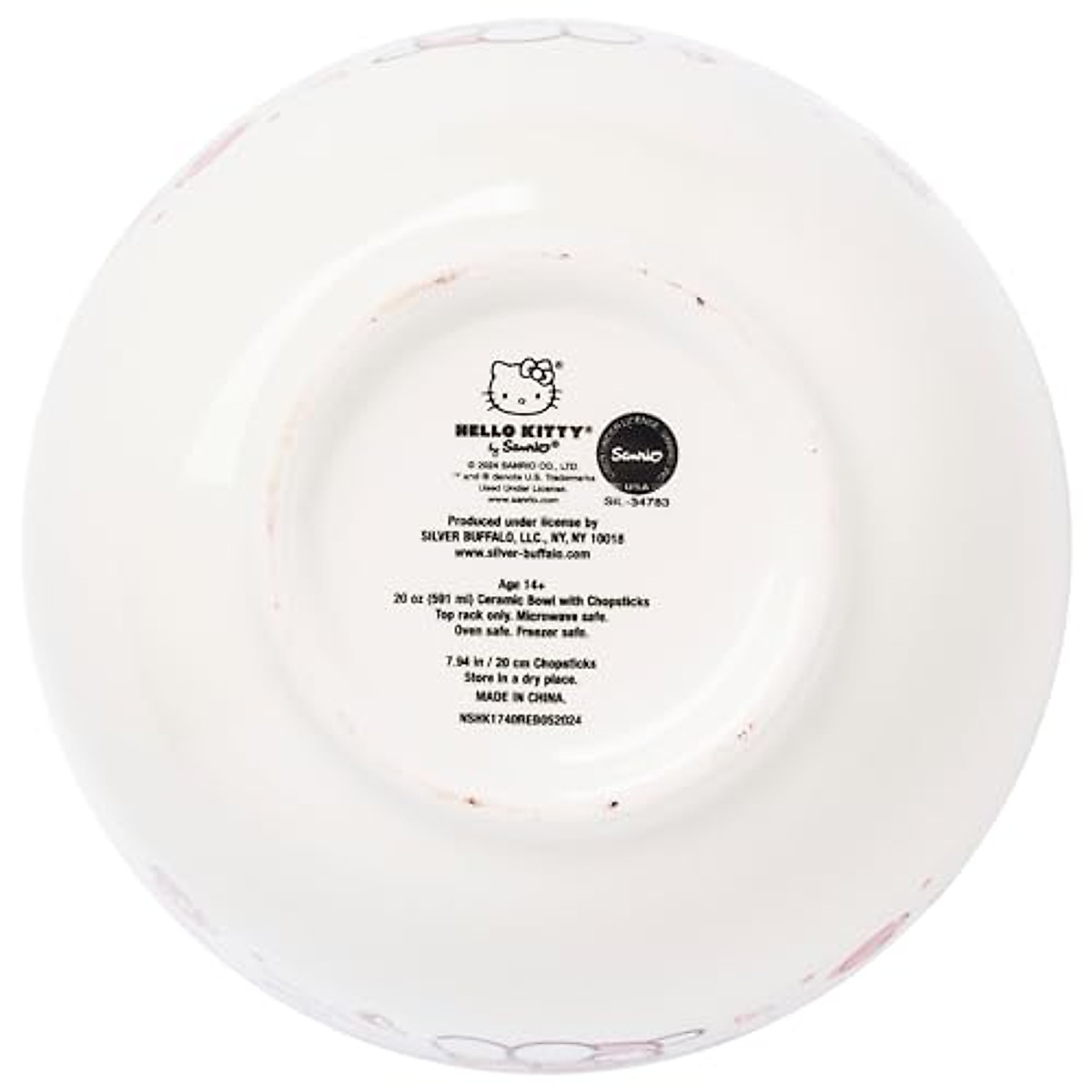 Silver Buffalo Sanrio Hello Kitty Apples and Cinnamon Ceramic Ramen Noodle Rice Bowl with Chopsticks and Spoon, Microwave Safe, 20 Ounces