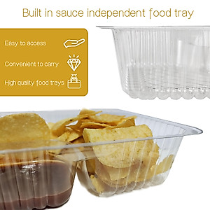 AHKUNMT 100 PC Nacho Trays Disposable, 12oz Plastic Nacho Containers with Chip and Dip Holder, 6x5 In 2 Compartments Clear Snack Trays for Kids,Parties, Movie Night Supplies (Plastic-100pc)