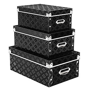 XUCHUN Decorative Storage Box with lids,3 in 1 Set,Plastic,Waterproof Storage Bins for Toys,Shoes,Clothes,Office
