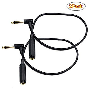 MMNNE 2Pack 50cm 6.35mm 1/4" inch Stereo Plug Right Angled Male to 1/4 Female Stereo Headphone Guitar Extension Cable Cord, Gold Plated Audio Cable Stereo Extender