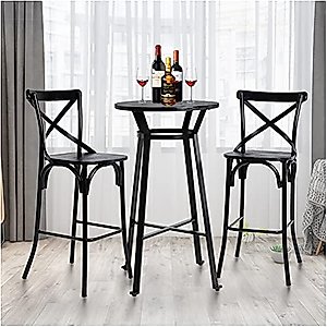 glitzhome 3 Pieces Black Steel Round Bar Table and Bar Stools with High Backest Set Dining Table and Chairs Set