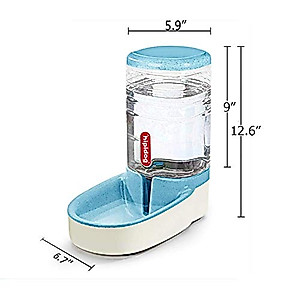 Automatic Cat Feeder Automatic Dog Water Dispenser 1 Gallon Double Bowl Design for Cats or Small Pets (Blue Water)