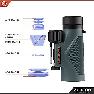 Athlon Optics 8x42 Midas UHD Gray Binoculars with ED Glass for Adults and Kids, High-Powered Binoculars for Hunting, Birdwatching, and More