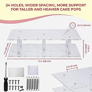 Cal's Cake Pops Premium 24 Hole (2 Dozen) Large Cake Pop Display Stand | Wider Spacing & Holes | Extra Support for 6'' OR 8'' Cake Pop Sticks, Clear