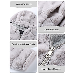 Bellivera Women's Faux Fur Shearling Shaggy Coat Fashion Sherpa-Lined Hood Jacket 1801 Gray L
