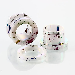 Beydodo 2PCS Gauge Earrings Acrylic 4G, Womens Tunnel Plug Earrings 5mm Body Piercing Jewelry for Women White Hoop with Dot Pattern