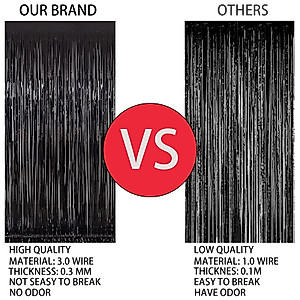 2 Pack 3.3 * 8.3 ft Foil Curtain Metallic Tinsel Fringe Curtains Photo Booth Props Backdrop for Birthday Wedding Engagement Baby Shower Christmas Holiday Celebration Party,Black