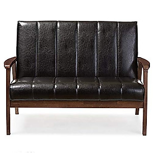 Allora Faux Leather Loveseat in Black and Walnut