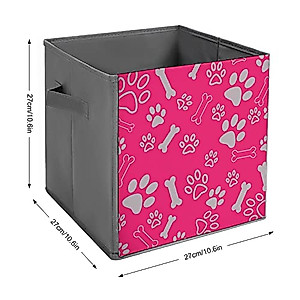 Dog Paws and Bone Pattern Large Cubes Storage Bins Collapsible Canvas Storage Box Closet Organizers for Shelves