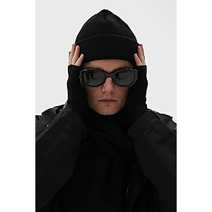 UNDERCONTROL Logo Label Unisex Fall Winter Outdoor Coloring Stretchy Knit Fingerless Warmer Korea Touch Screen Gloves (BLACK)