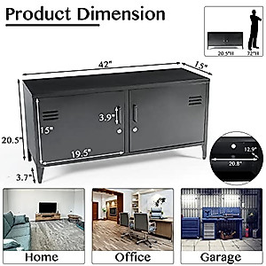 HOPUBUY Metal Storage Cabinet with Lock, Steel Locker Cabinet with Removable Shelves and 2 Locking Doors, Black Storage Cabinets for Home, Garage, Office, Bedroom