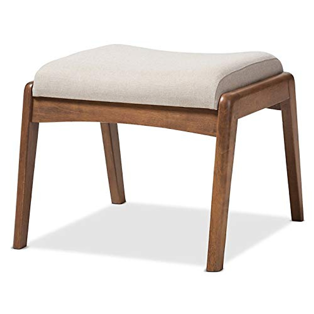 Baxton Studio Roxy Upholstered Ottoman in Light Beige and Walnut