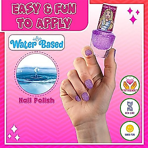 Townley Girl Barbie Non-Toxic Peel-Off Water-Based Safe Nail Polish Set with Nail Dryer for Kids, Batteries Not Included, Ages 3 and Up