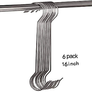 Lchkrep 16 Inch Extra Large Heavy Duty Long Outdoor Plant Hanging S Hooks - for Baskets, Bird Feeders, Wind Chimes, Garden Ornaments,Pergola,Closet,Flower Basket,Indoor Outdoor Uses (6 Pack)…