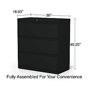 Staples 935600 3-Drawer Lateral File Cabinet Locking Letter/Legal Black 36-Inch W