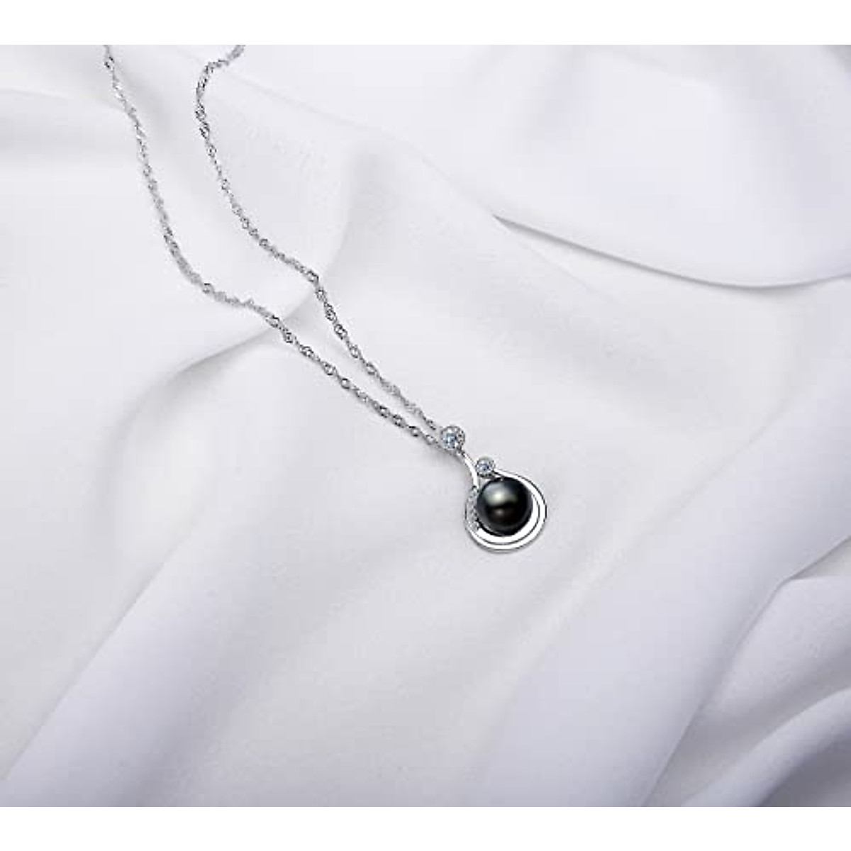 QuakerBrid South Sea Tahitian Cultured Genuine Black Pearl Necklace VVS D color Moissanite and AAAA Quality 10mm Round Black Pearl Pendant Necklace 18K Gold Plated Sterling Silver Gift for Women Wife