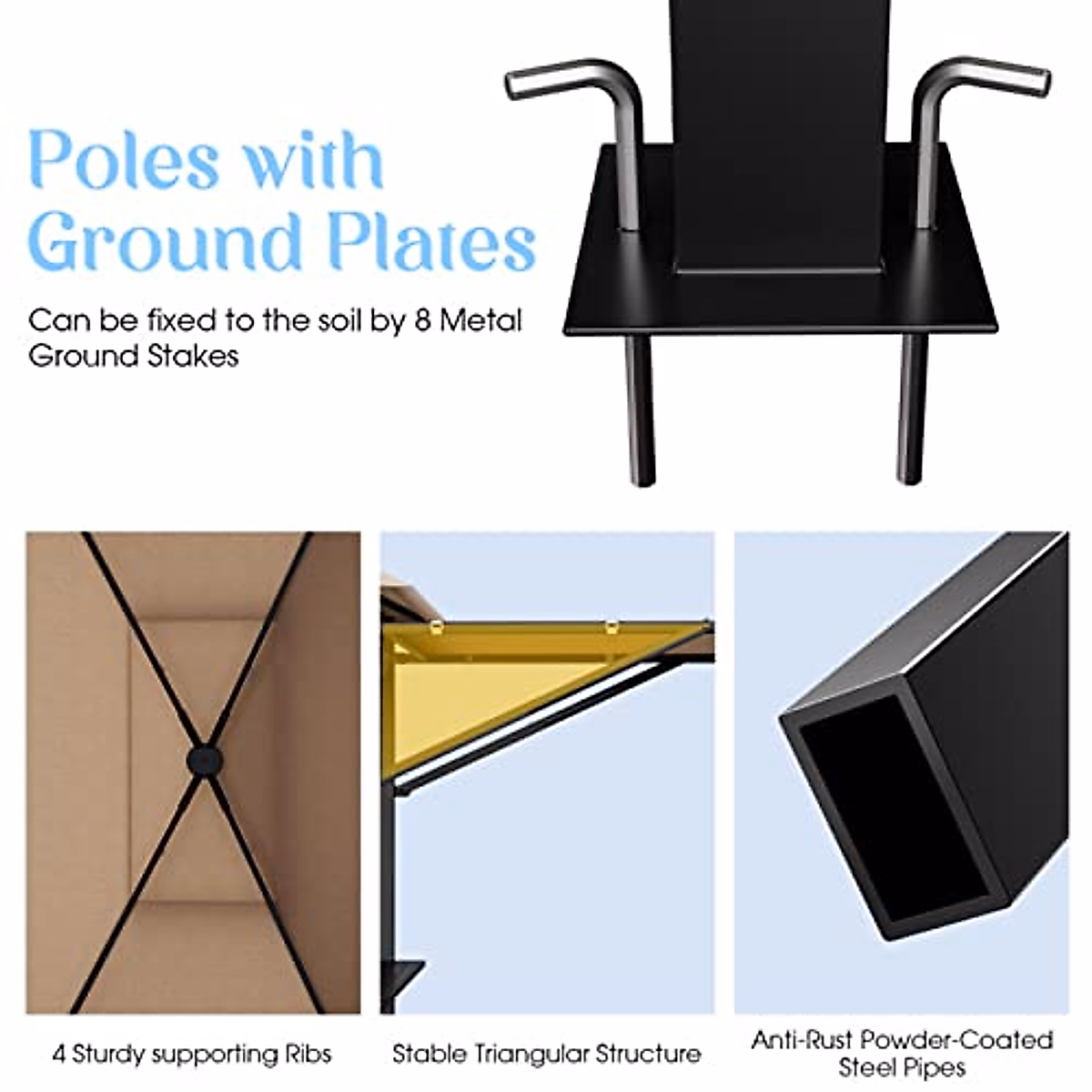 Double Tiered Grill Gazebo, 13.5 x 4 Feet Patio BBQ Grill Gazebo with Dual Side Awnings Outdoor BBQ Patio Canopy Tent (Beige)