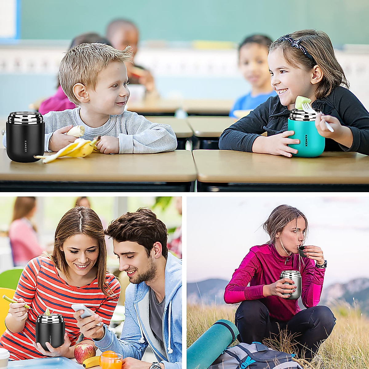 HAWEEK Insulated Food Container 17 oz Soup Thermo for Hot Food Kids Adults, Stainless Steel Vacuum Lunch Box with Folding Spoon, Adult Kids Thermo Portable with Handle for School, Office, Outdoor