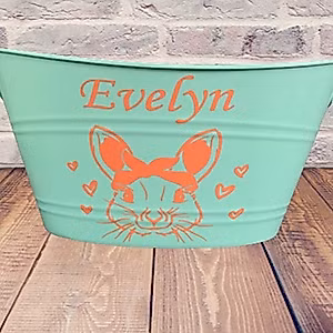 Personalized Easter Bunny Basket With Name - Custom Bucket with Handles - Large Pail for Egg Hunting
