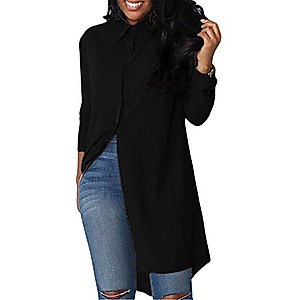 Andongnywell Women's Blouse High Low Hem Shirt Long Sleeve Tops Irregular mid-Length Long-Sleeved Chiffon Shirt (Black,5,XX-Large)
