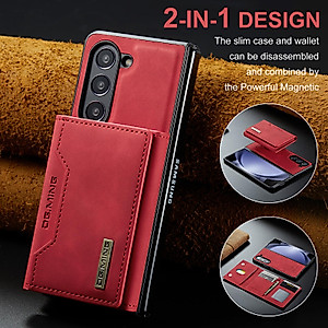 ZORSOME for Samsung Galaxy Z Fold 5 Wallet Case, 2 in 1 Detachable Leather Wallet Case for Samsung Galaxy Z Fold 5,Magnetic Wallet Protective Case with Stand + Card Holder,Red