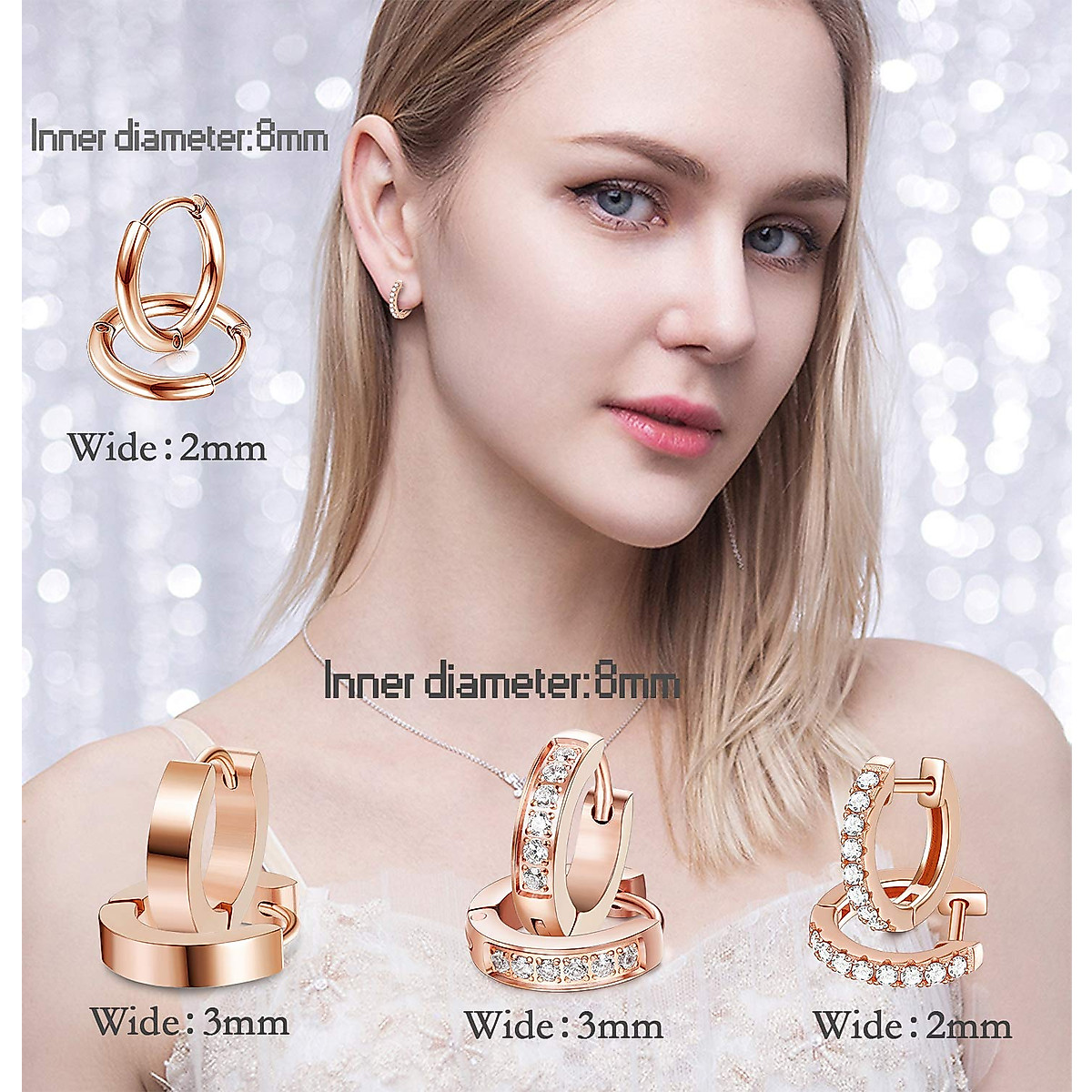 JOERICA 6 Pairs Hoop Huggie Earrings for Women Minimalist Cuff Mini Bar Stud Earrings Gold Silver Cubic Zirconia Small Ear Piercing Set